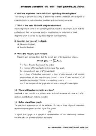 Biomedical Control Systems - SYSTEM CONCEPTS (Short Questions & Answers ...