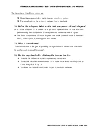 Biomedical Control Systems - SYSTEM CONCEPTS (Short Questions & Answers ...