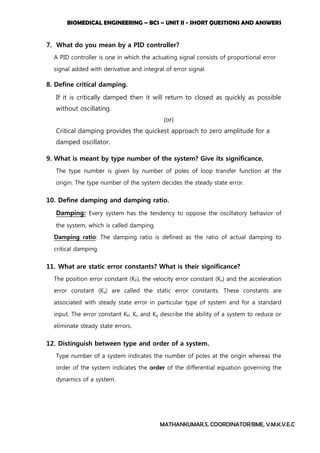Biomedical Control Systems - Time Response Analysis (Short Questions ...