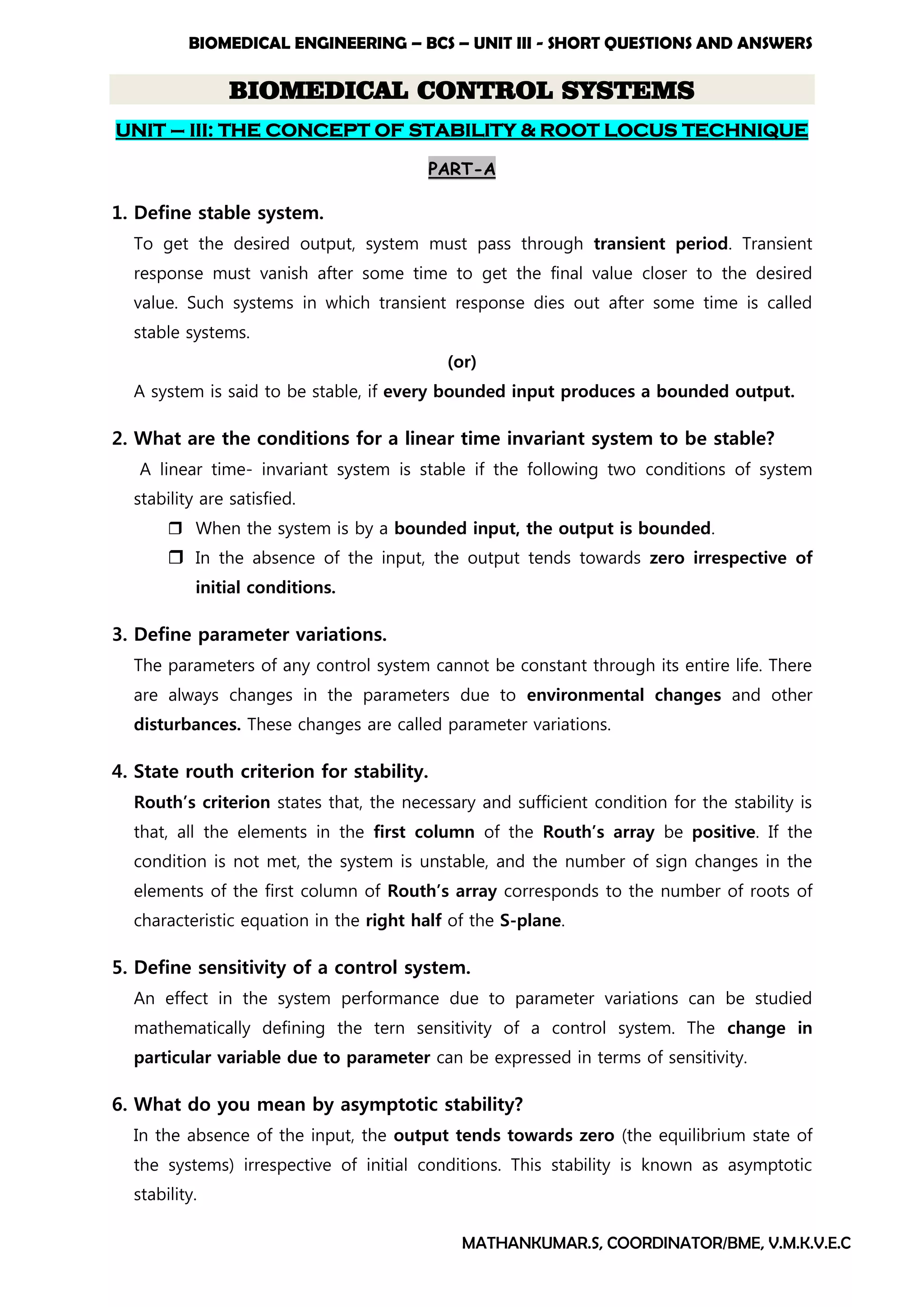Biomedical Control Systems - THE CONCEPT OF STABILITY & ROOT LOCUS ...