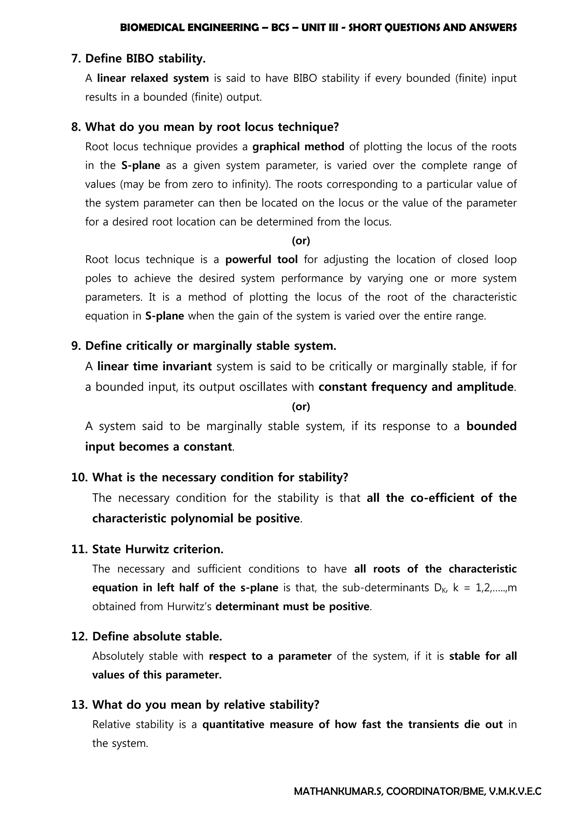 Biomedical Control Systems - THE CONCEPT OF STABILITY & ROOT LOCUS ...