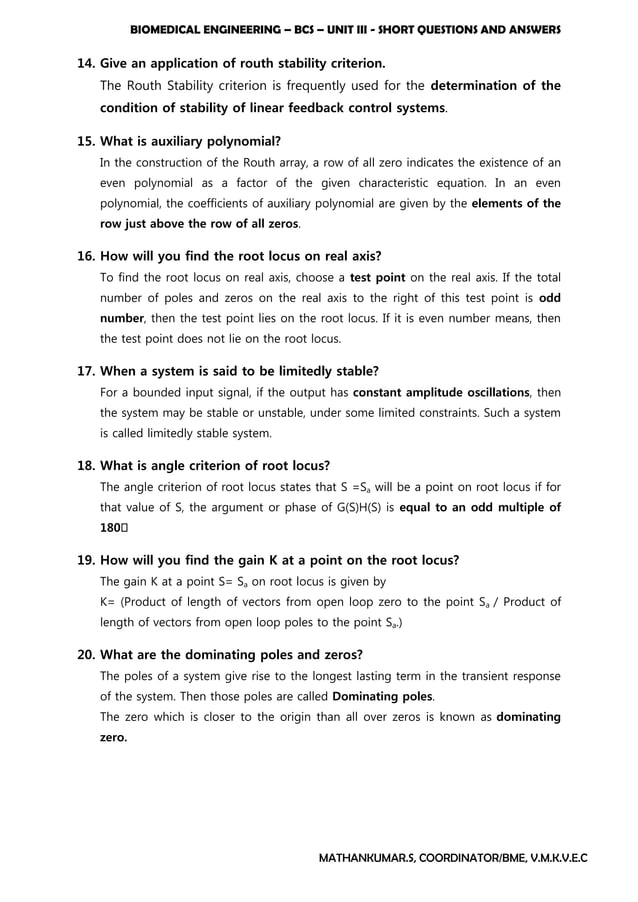 Biomedical Control Systems - THE CONCEPT OF STABILITY & ROOT LOCUS ...