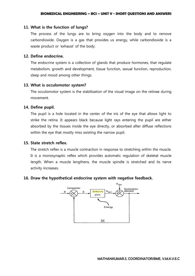 Biomedical Control Systems - BIOMEDICAL APPLICATIONS (Short Questions ...