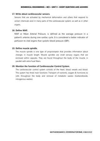 Biomedical Control Systems - BIOMEDICAL APPLICATIONS (Short Questions ...