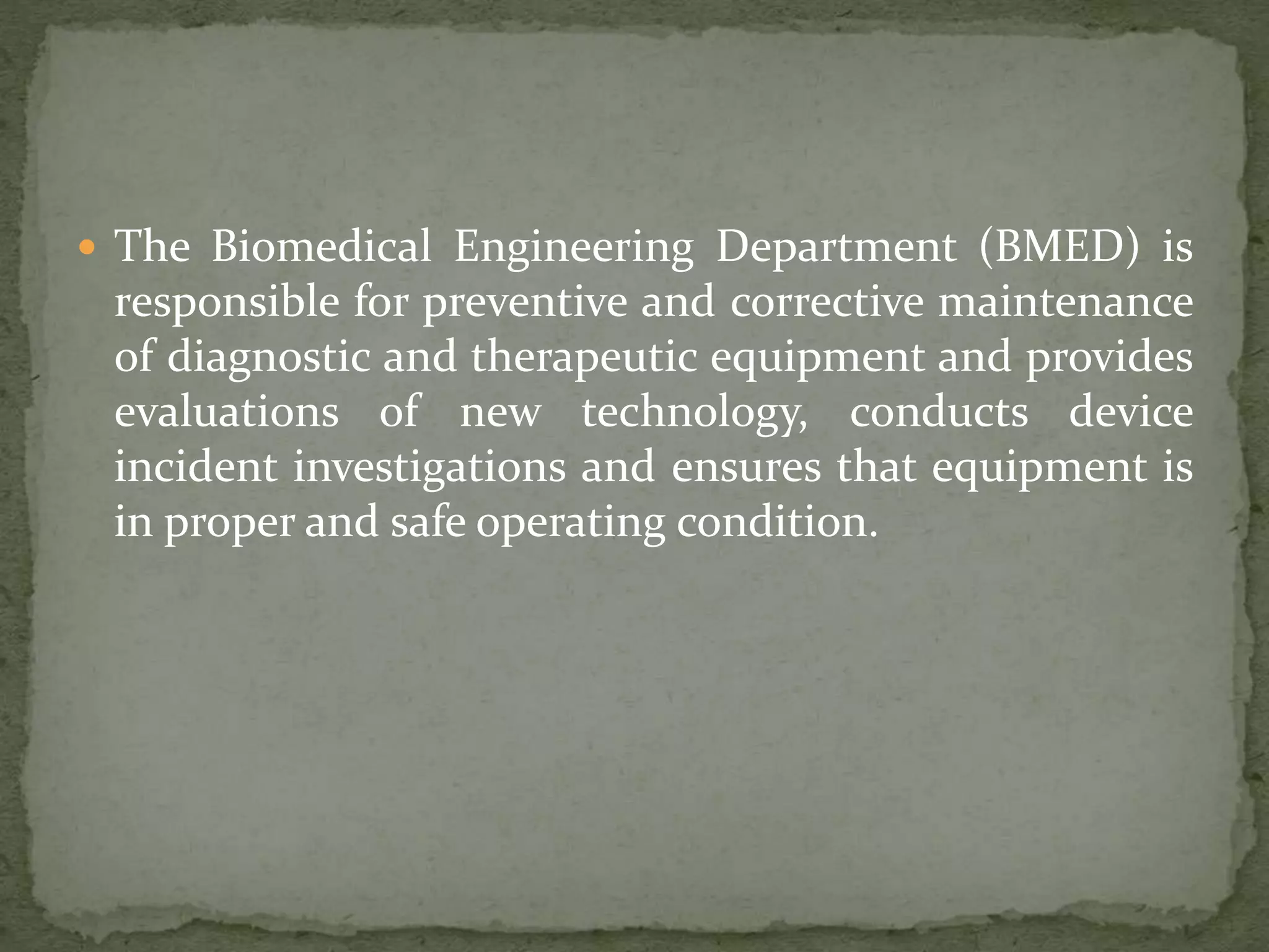 Biomedical Engineering Department in Hospital | PPT