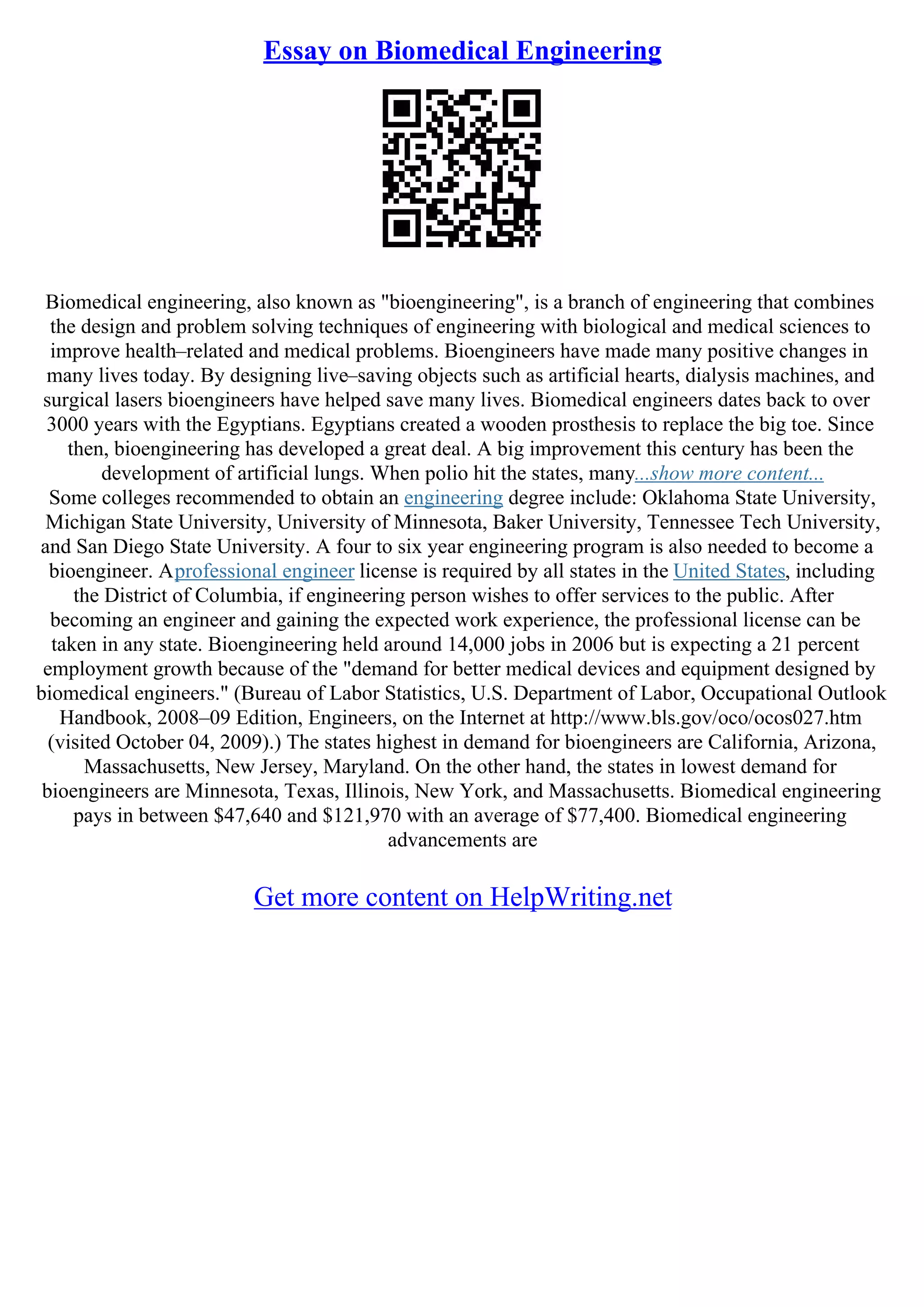 Biomedical Engineering Essay | PDF