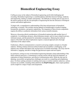 Biomedical Engineering Essay. College of Coastal Georgia | PDF