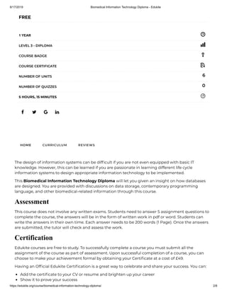 Biomedical Information Technology Diploma - Edukite | PDF