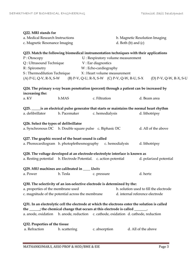 Biomedical Engineering (Multi-Choice Questions) - Mathankumar.S (VMKVEC ...