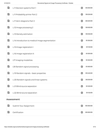 Biomedical Signal and Image Processing Certificate - Edukite | PDF