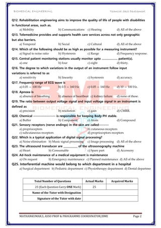 Biomedical Technical Skill Development - Questions (Multi Choice Type ...