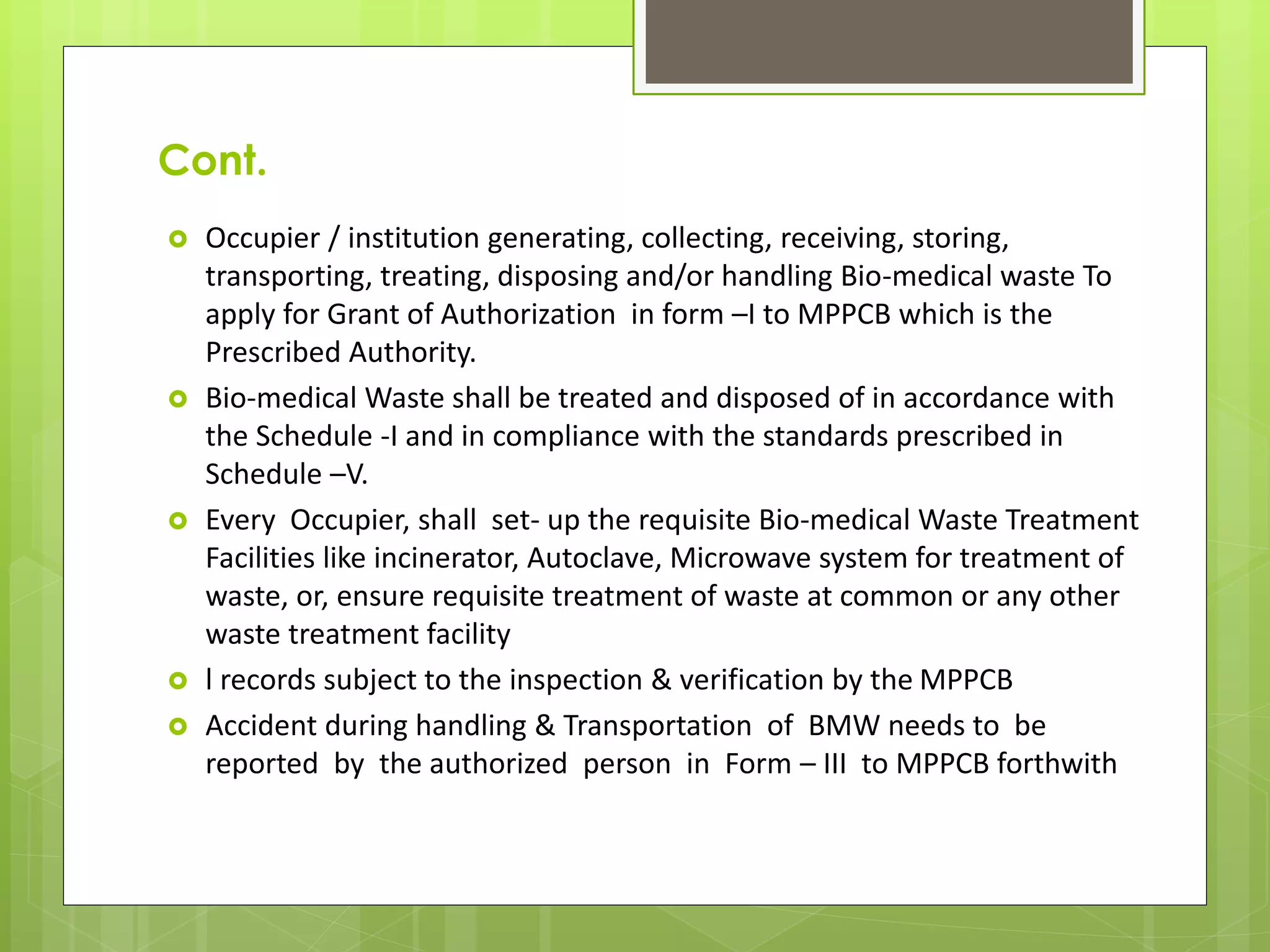 Bio Medical Waste Management And Handling Rules 1998 | PPTX