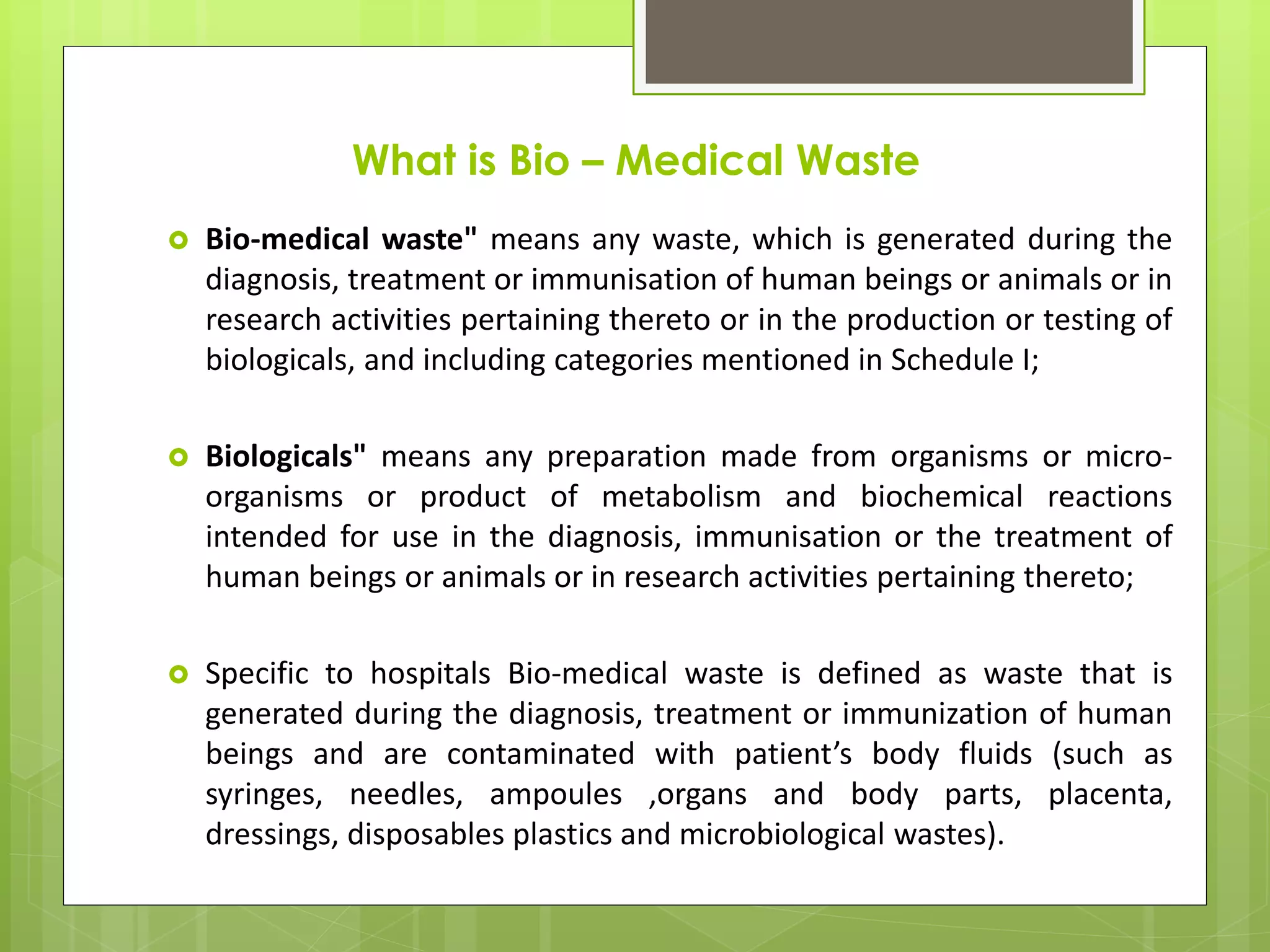 Bio Medical Waste Management And Handling Rules 1998 | PPTX