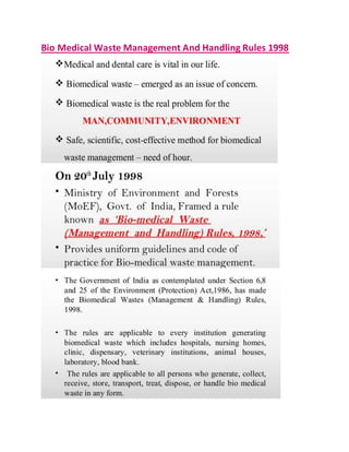 Bio medical waste management and handling rules 1998 | PDF