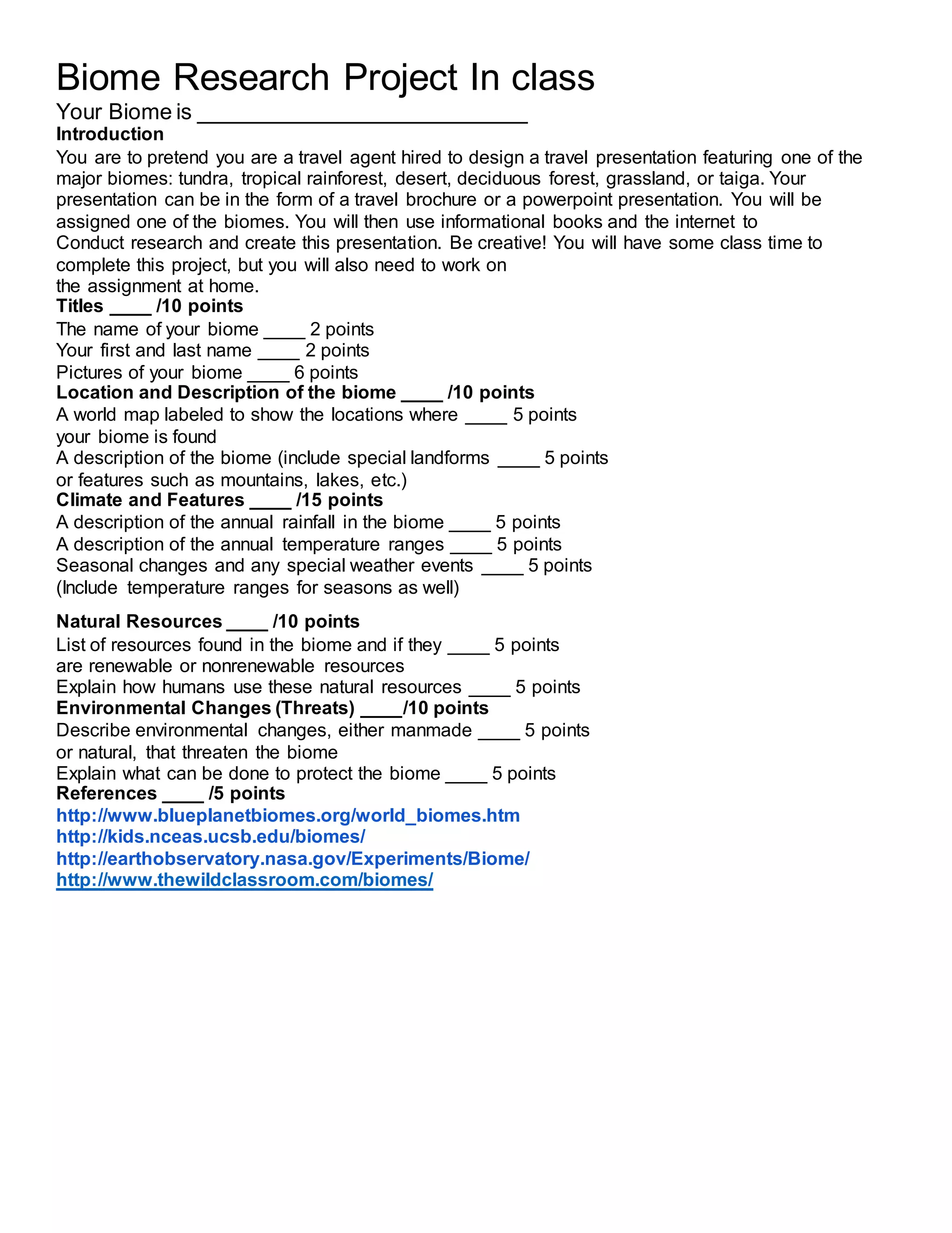 Biome research project in class | PDF