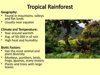 Different Biomes around the World:forests, grasslands, deserts, tundra ...