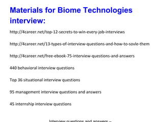 Biome technologies interview questions and answers | PPT | Resume ...