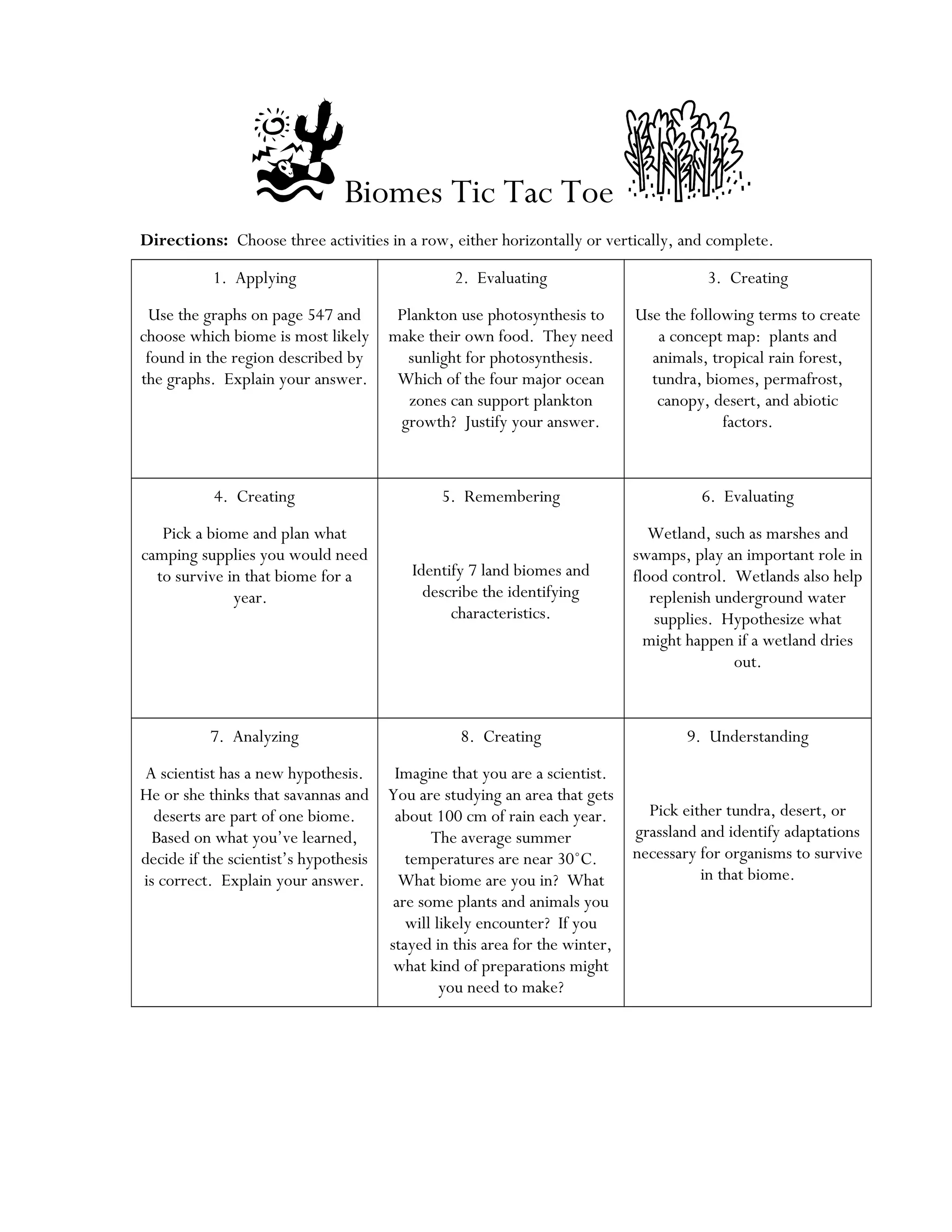 Biome tic tac-toe choice board | DOC