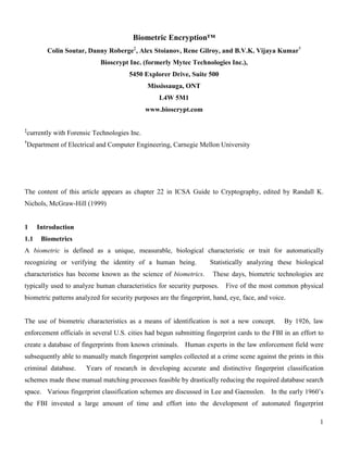 Biometric encryption | PDF