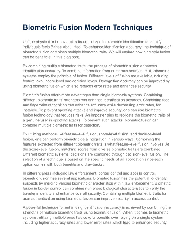 Biometric Fusion Modern Techniques.pdf | Computing | Technology & Computing