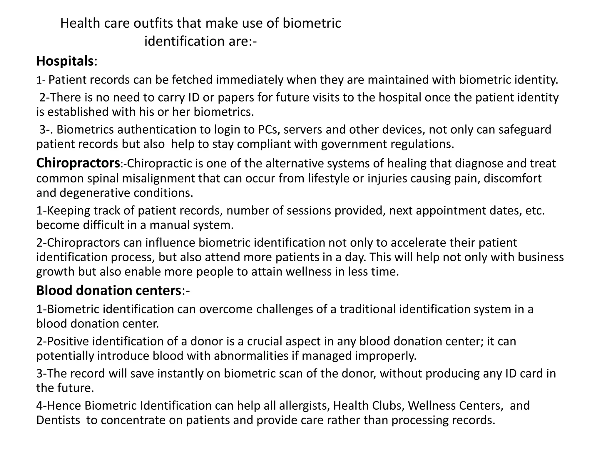 Biometric identification in the healthcare sector | PPTX