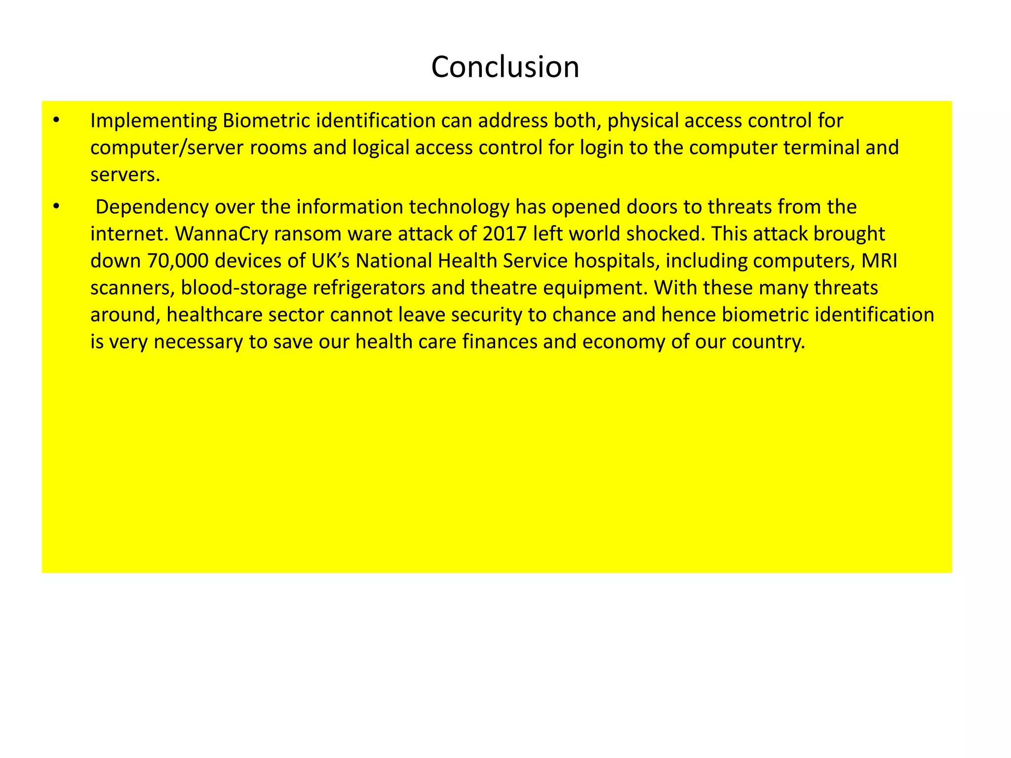 Biometric identification in the healthcare sector | PPTX