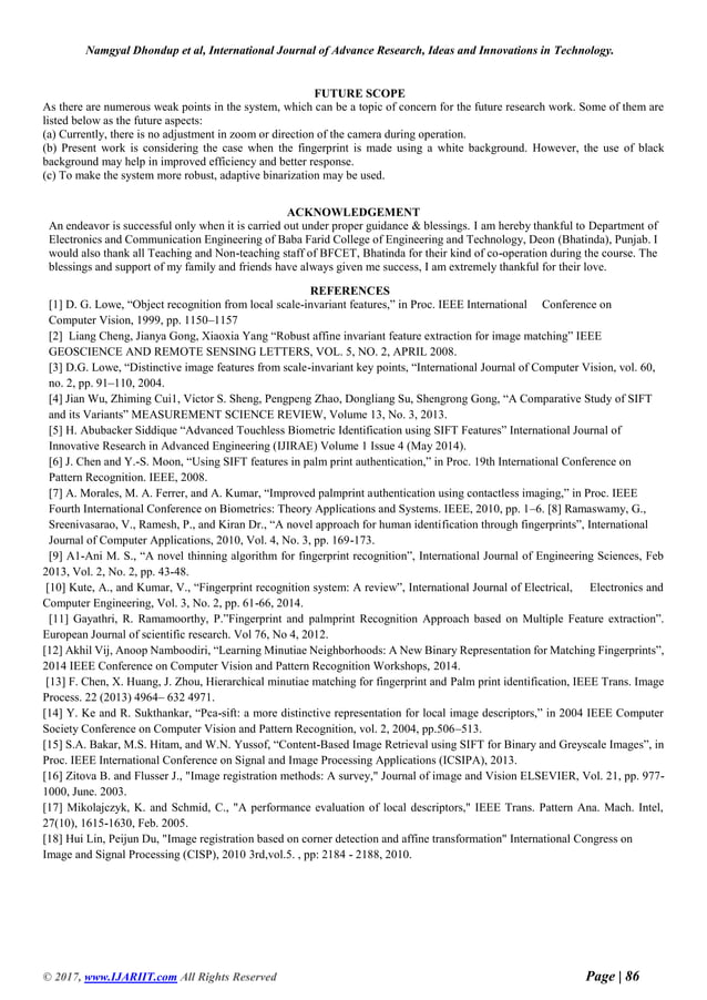 Biometric identification with improved efficiency using sift algorithm ...