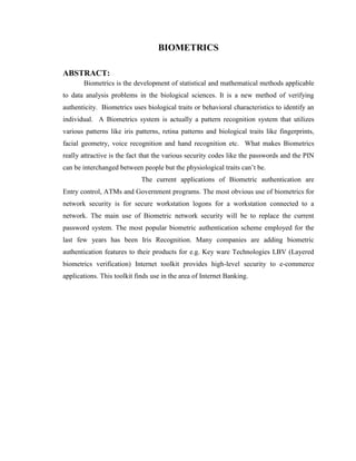 Biometrics | DOCX | Computing | Technology & Computing