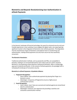 Biometrics and Beyond Revolutionizing User Authentication in eCheck Payments | PDF | Credit ...