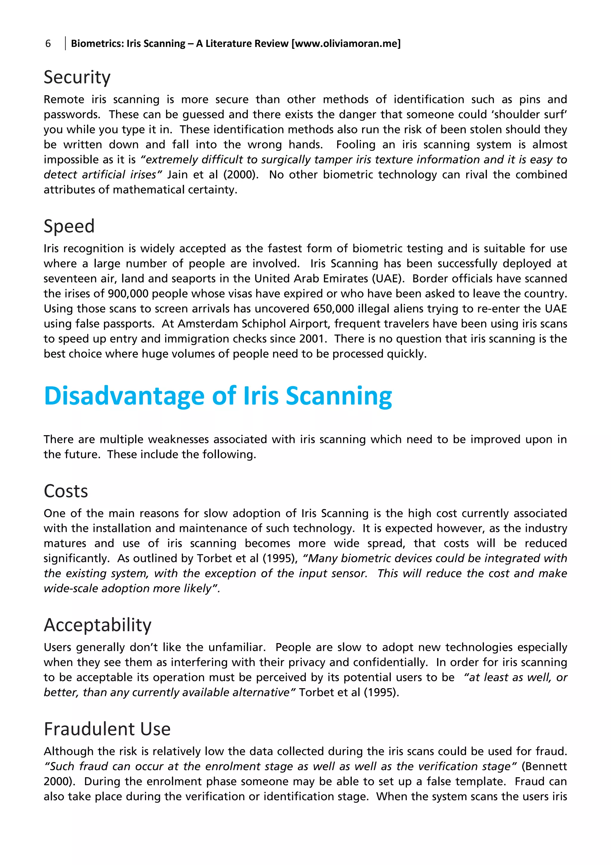 Biometrics Iris Scanning: A Literature Review | PDF