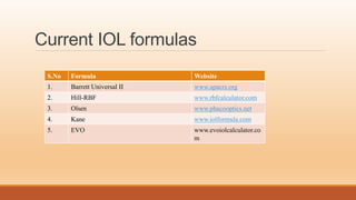Ocular Biometry- IOL calculation methods | PPTX
