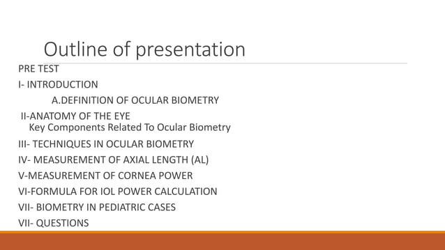 OCULAR BIOMETRY AND IOL.pptx | Eye and Vision Conditions | Diseases and ...