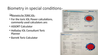Biometry with basics of keratometry, A scan and iol power calculation ...