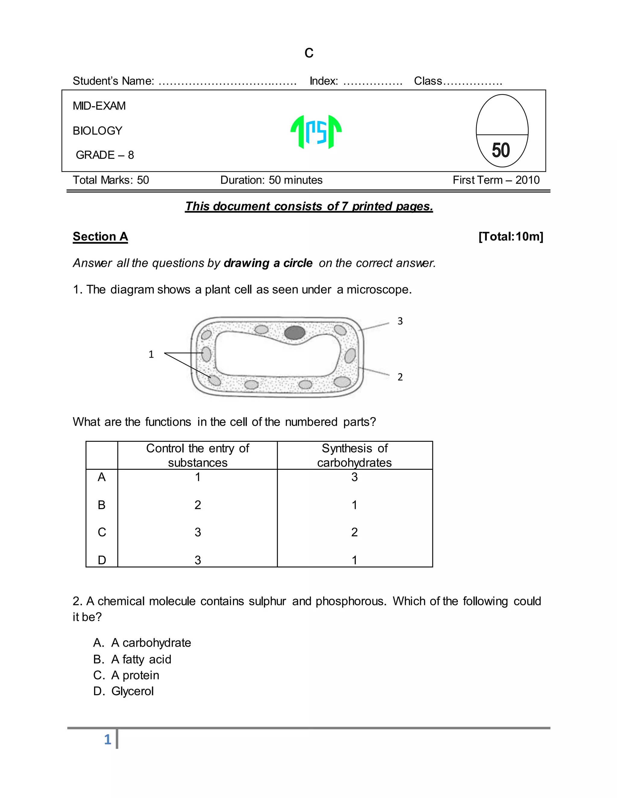 Bio mid exam gr8 copy | DOCX