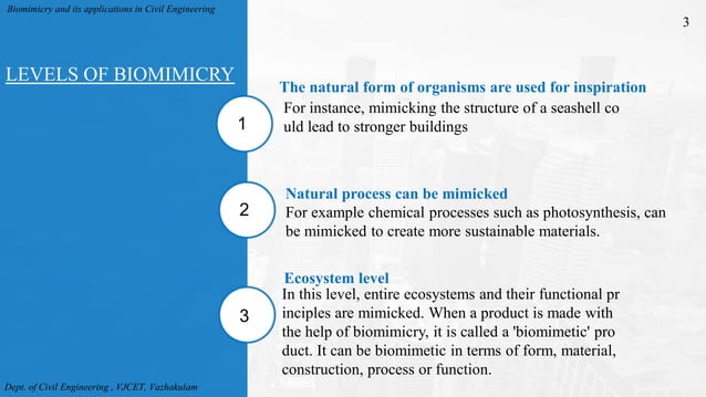 Biomimicry and its applications in civil engineering