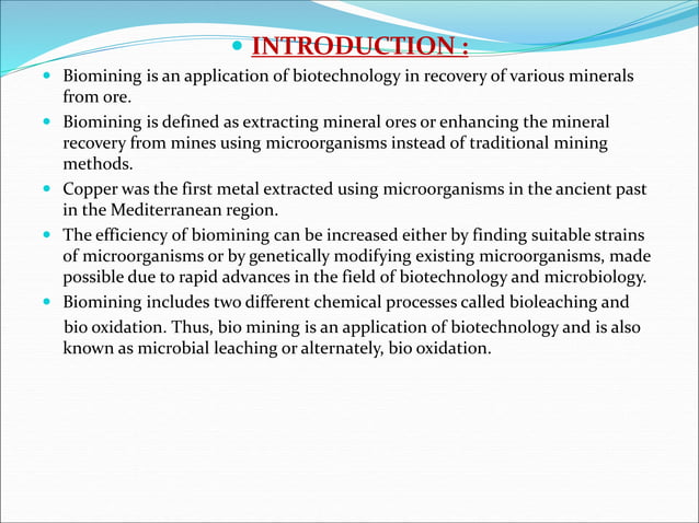 Bio mining methods | PPT | Chemistry | Science