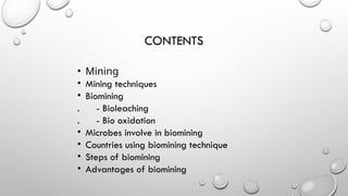 BIOMINING OF METALS in ENVIRONMENTAL MICROBIOLOGY | PPTX
