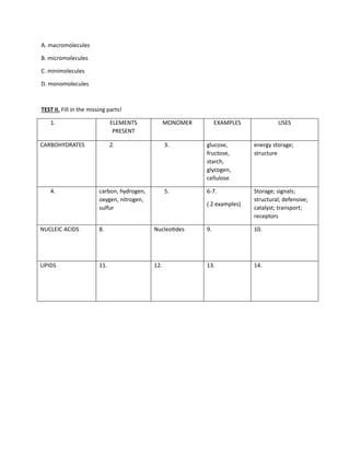 BIOMOLECULES TOPIC FOR GRADE 10 STUDENTTS 10 | PDF