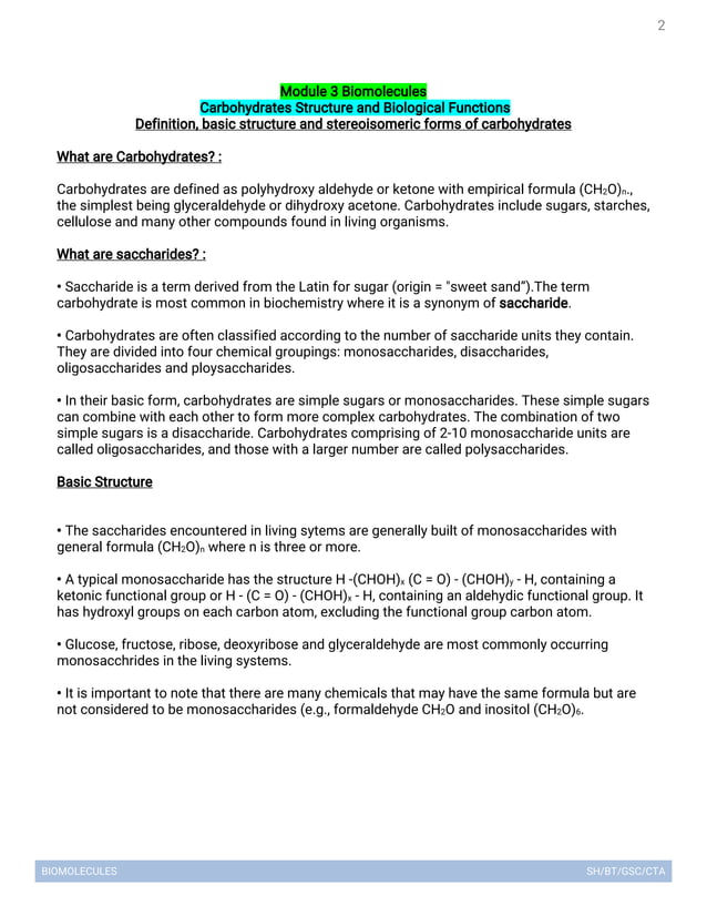 Biomolecules lecture notes | PDF