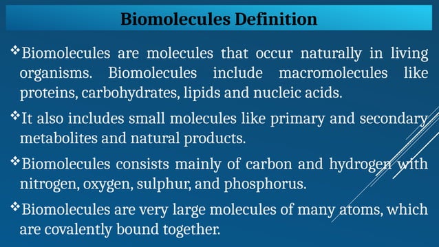 Biomolecules: Proteins, Carbohydrates, Lipids and Nucleic Acids | PPT
