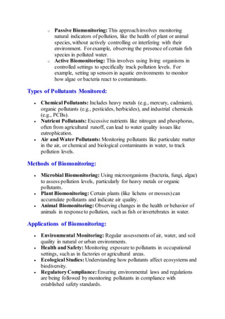 Biomonitoring is the process of measuring the amount of chemicals in ...