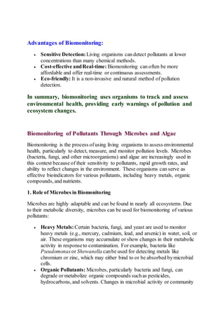 Biomonitoring is the process of measuring the amount of chemicals in ...