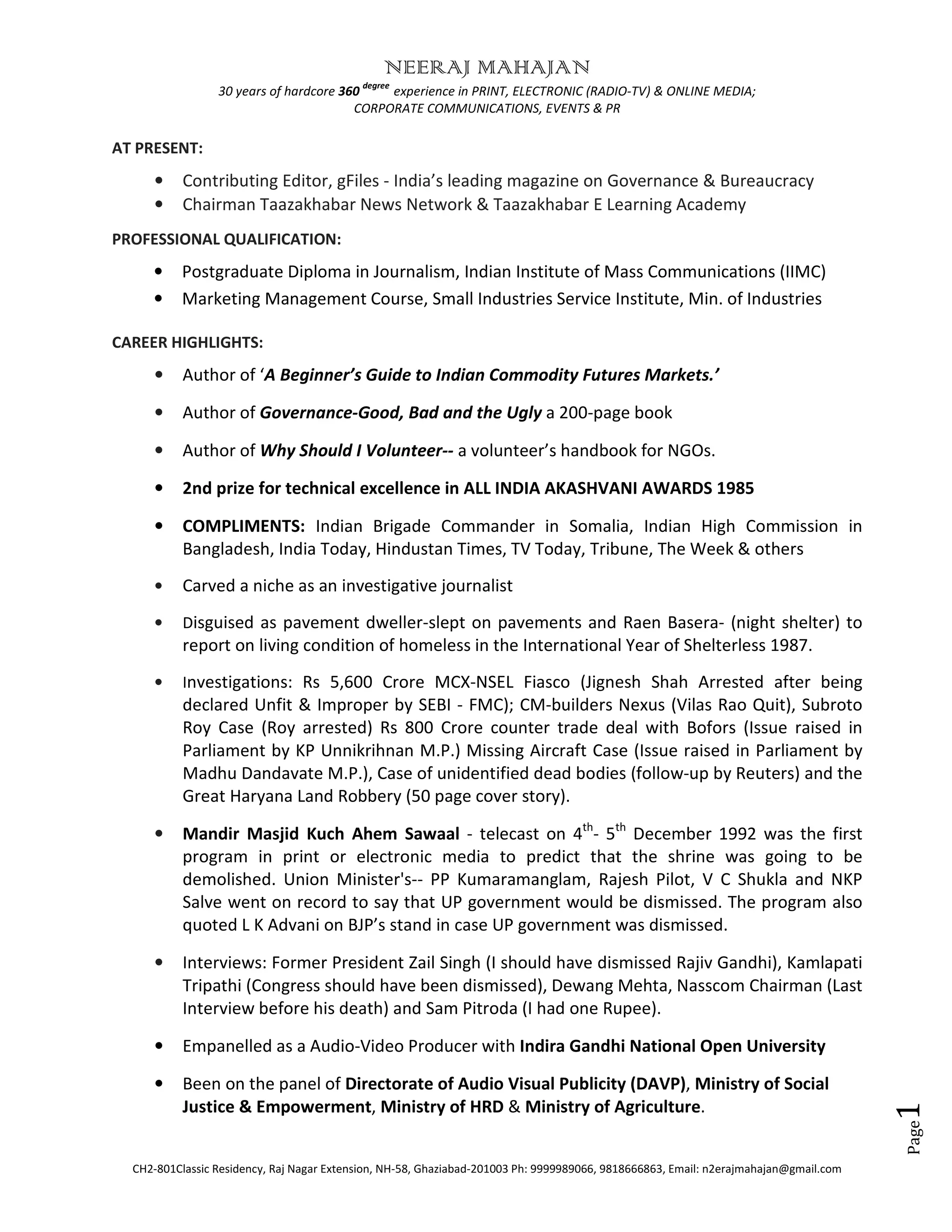 Bio neeraj mahajan | PDF