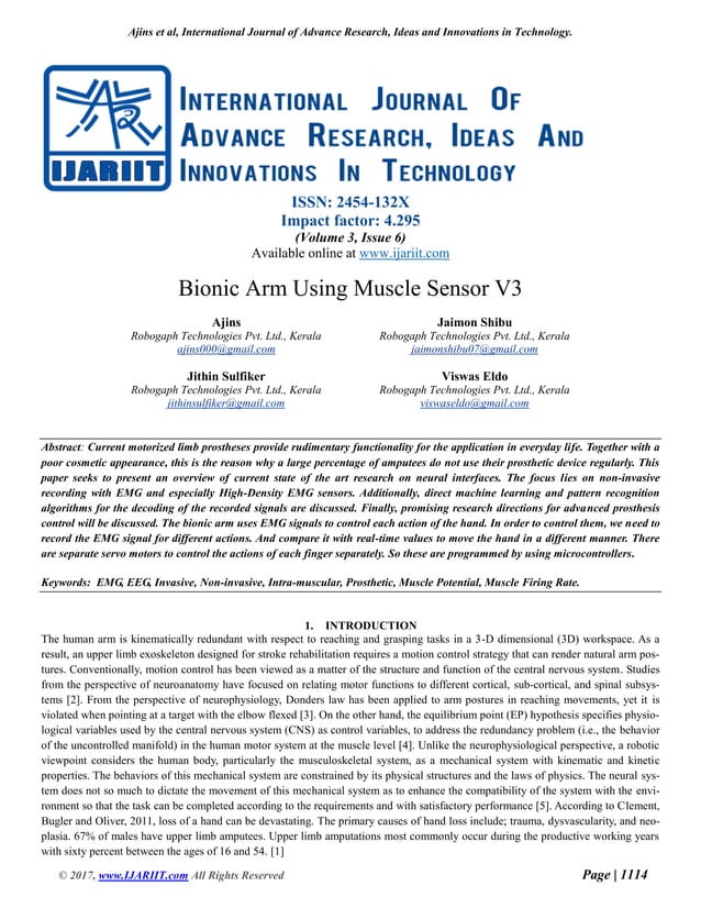 Bionic arm using muscle sensor v3 | PDF