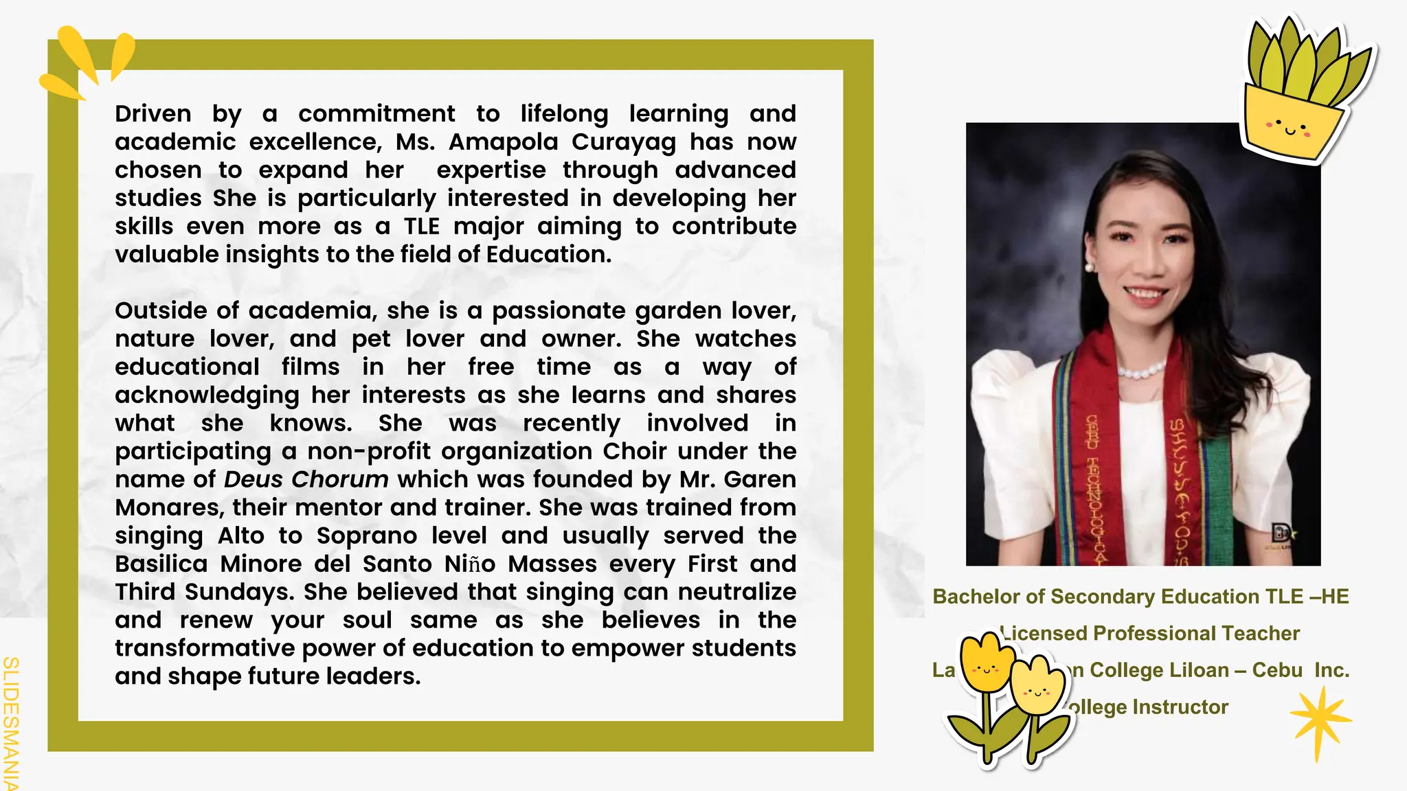 A SAMPLE BIONOTE FOR DOCTOR IN DEVELOPMENT OF EDUCATION COURSE ...