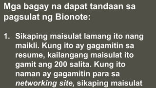 Bionote-FILIPINO SA PILING LARANGAN AKADEMIK | PPTX