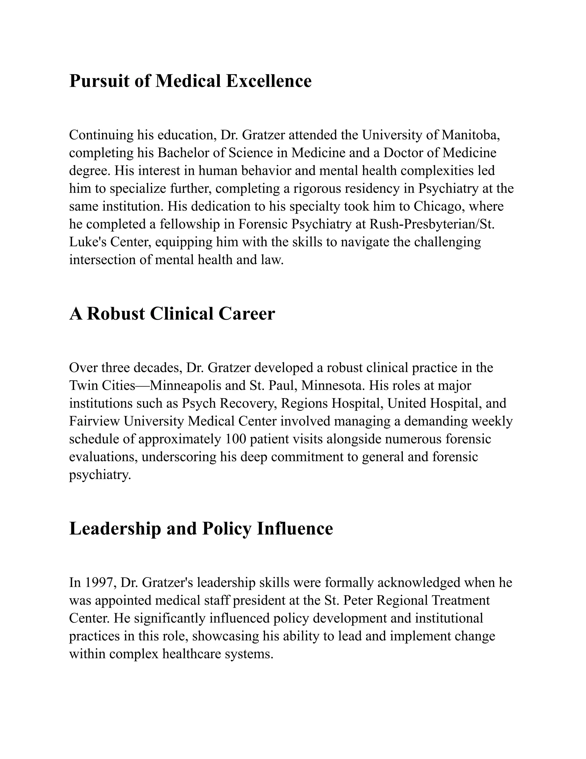 Biography of Dr. Thomas Gratzer | MD board certified psychiatrist | PDF