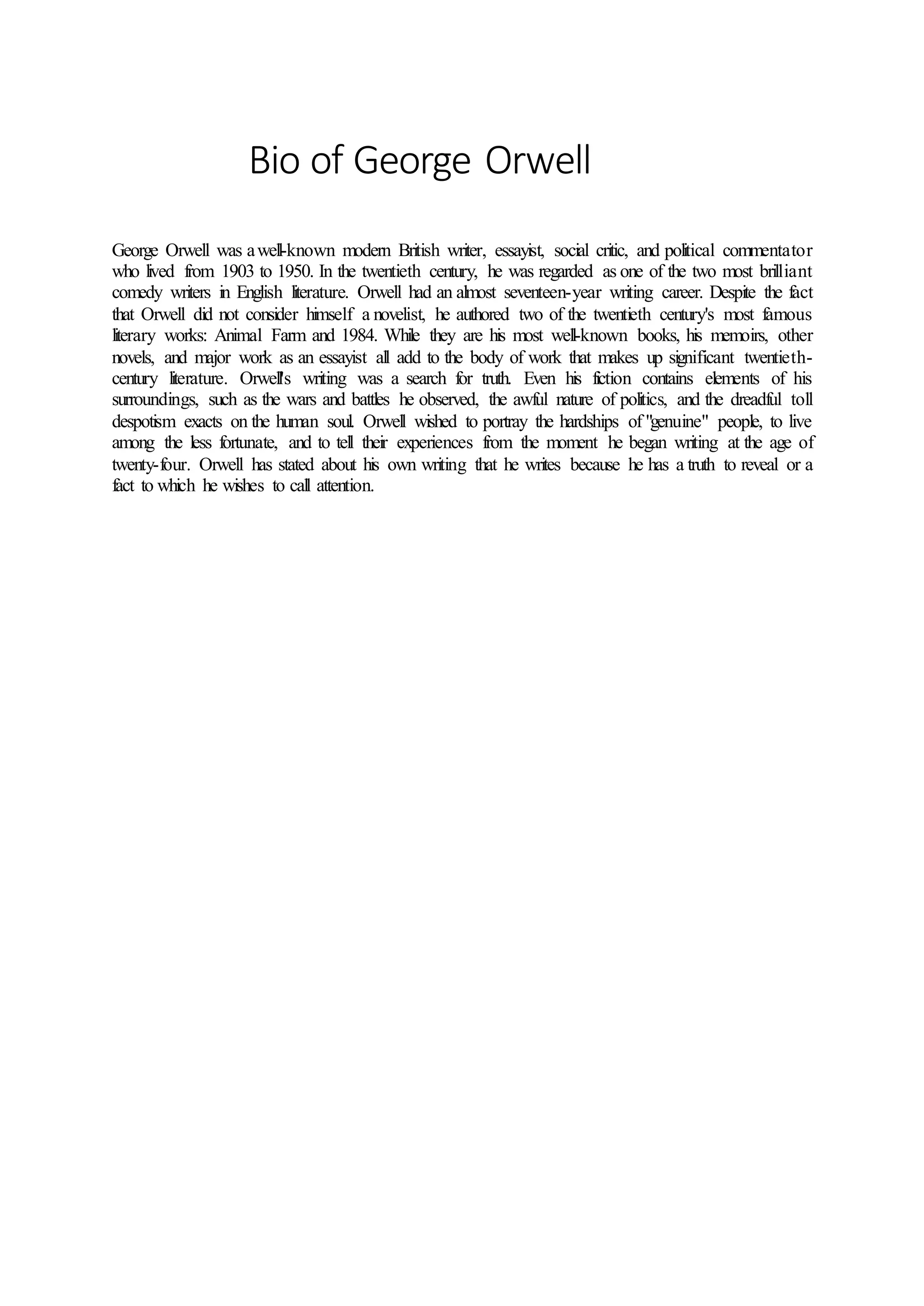 Bio of george orwell | DOCX