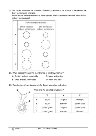 Bio paper 1 gr 9 | DOCX
