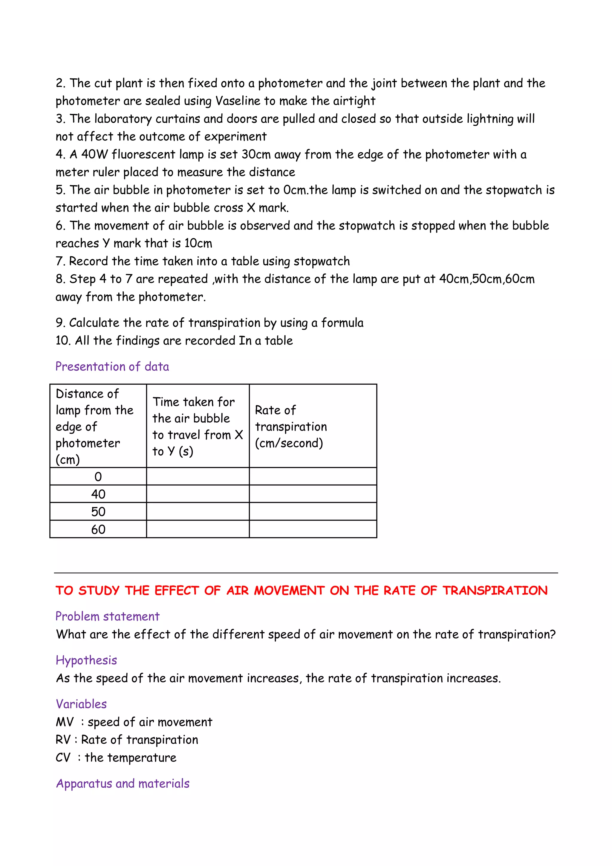 Biology SPM paper 3 experiment | PDF